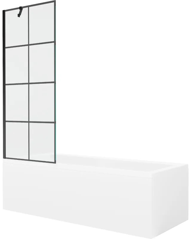 Mexen Cubik obdélníková vana 150 x 70 cm s krytem a jednodílnou zástěnou 70 cm, černý vzor - 550315070X9507007077