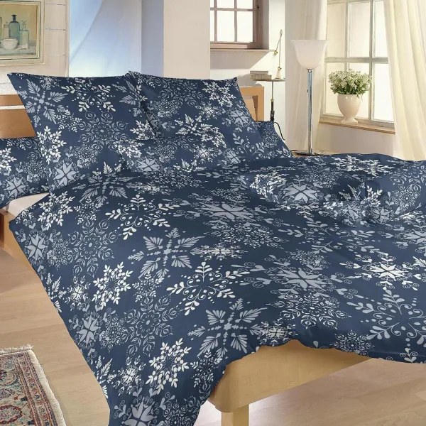 Dadka Povlečení bavlna Snowflakes tmavě modré  240x220, 2x70x90 cm