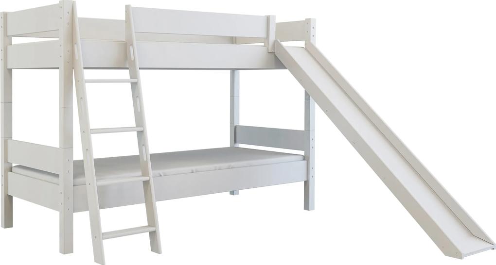 MAXMAX Dětská patrová postel se skluzavkou z MASIVU BUK - ERIK 200x90cm - bílá