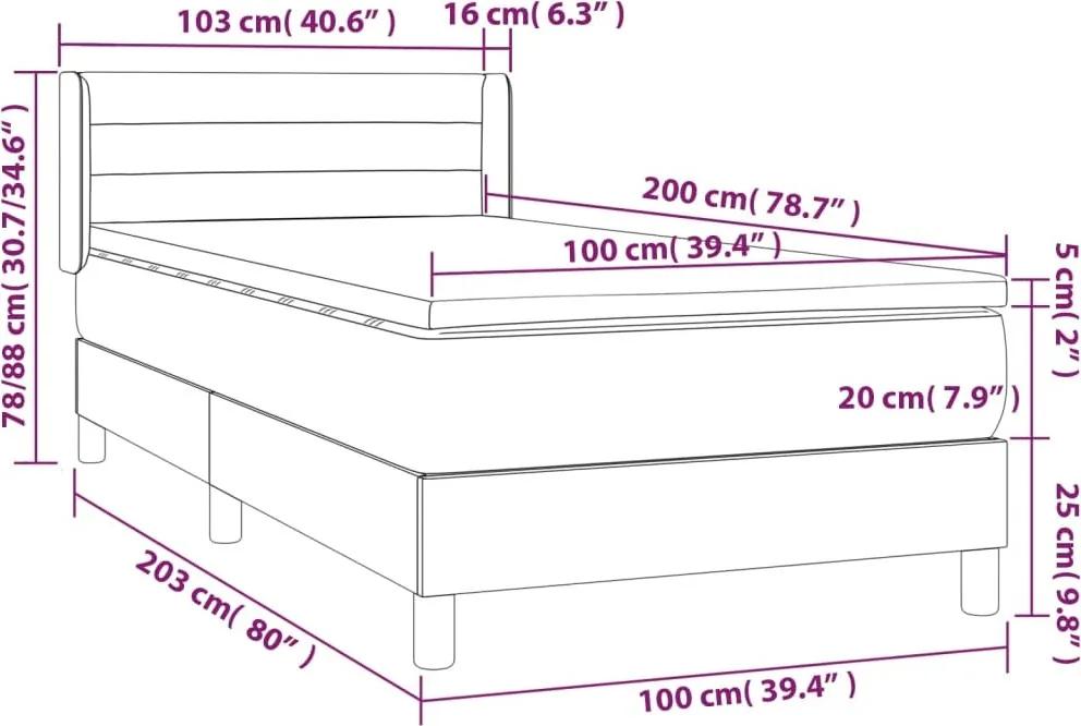 vidaXL Box spring postel s matrací 100x200 cm samet [3131005] Barva: Černá