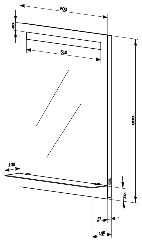 Aqualine Zrcadlo s LED osvětlením a policí 60x80cm, kolébkový vypínač - ATH53