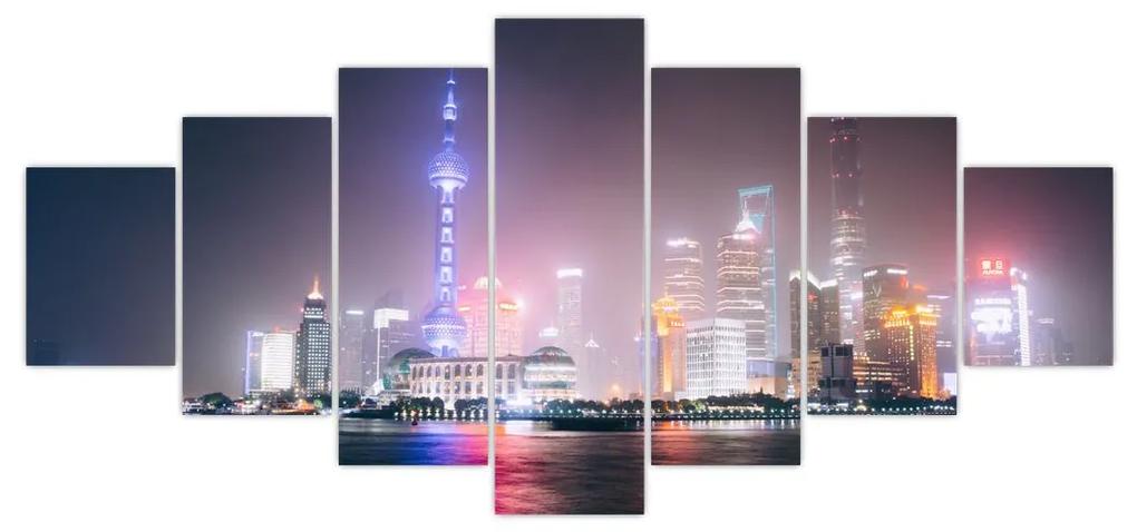 Obraz nočního Šanghaje (210x100 cm)