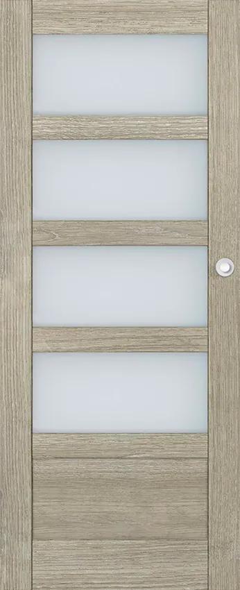 posuvné interiérové dveře do pouzdra BRAGA model 5 Průchozí rozměr: 70 x 197 cm, Orientace dveří: Levé dveře, Dekor: Dub šedý