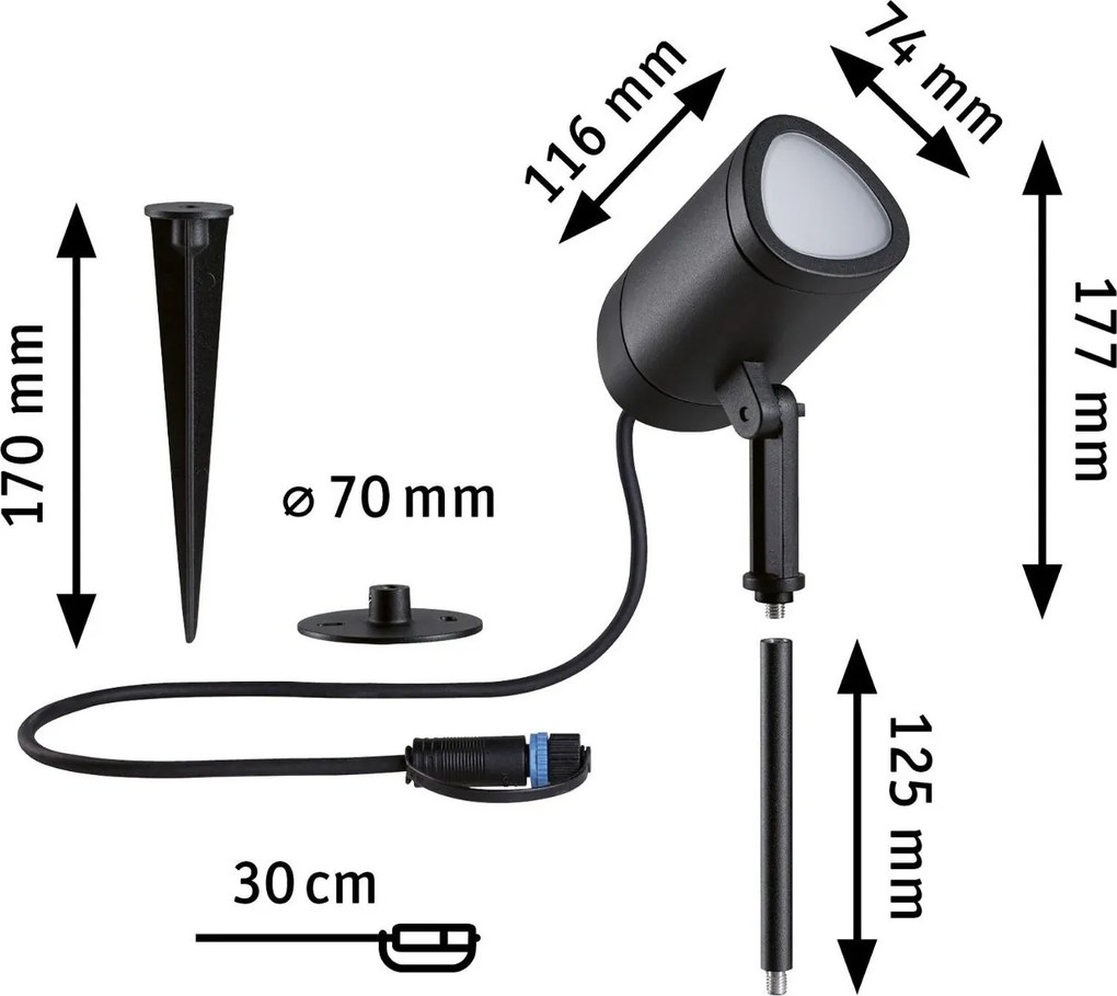 P 94849 Plug & Shine LED bodové zahradní světlo Smart Home Zigbee Shira IP65 RGBW+ 6,5W antracit - PAULMANN