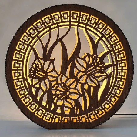 Dřevěná lampa s motivem narcisů - Ruční výroba | SENTOP LED0614