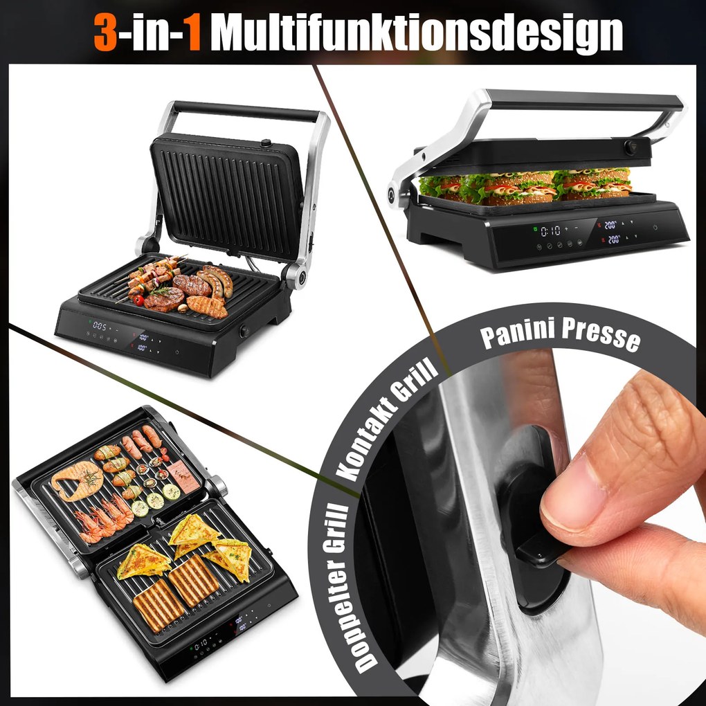 Costway 3-v-1 1800 W Panini lisovací gril s nepřilnavými deskami elektrický gril