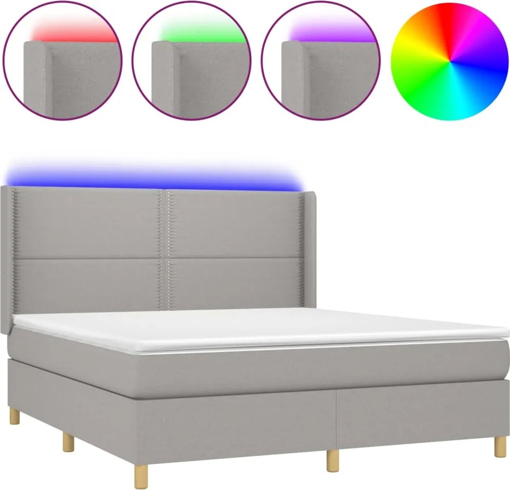 Box spring postel s matrací a LED světle šedá 180x200 cm textil 3138813