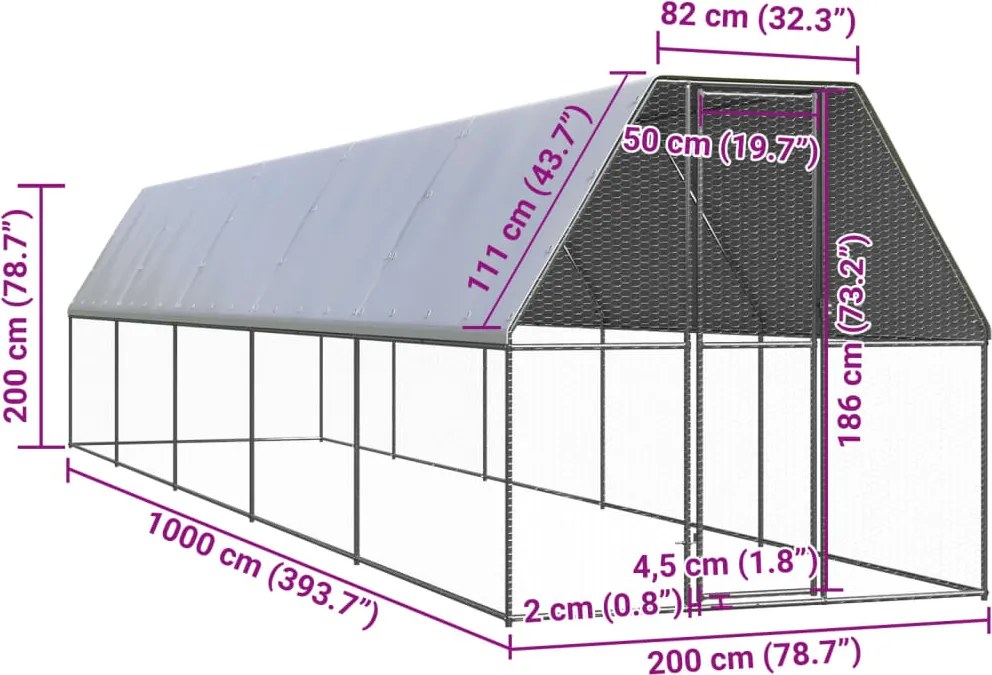 Venkovní klec pro kuřata 2x10x2 m pozinkovaná ocel 3154374