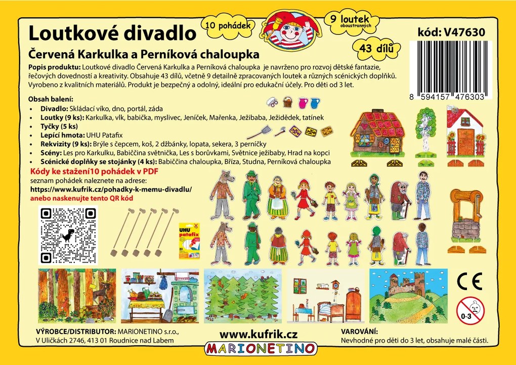 MARIONETINO – Loutkové divadlo: Červená Karkulka a Perníková chaloupka (9 loutek)
