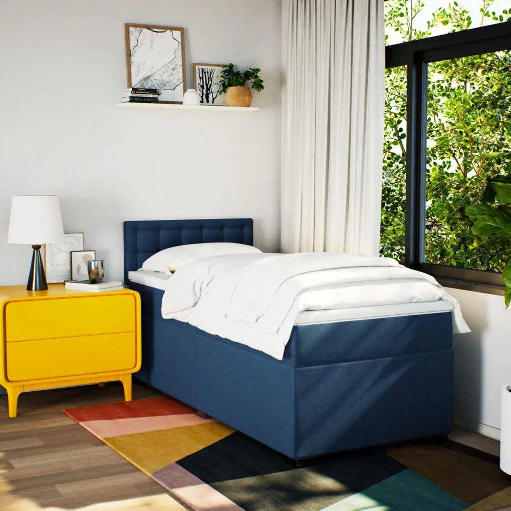 Box spring postel s matrací modrá 90x200 cm textil 3285791