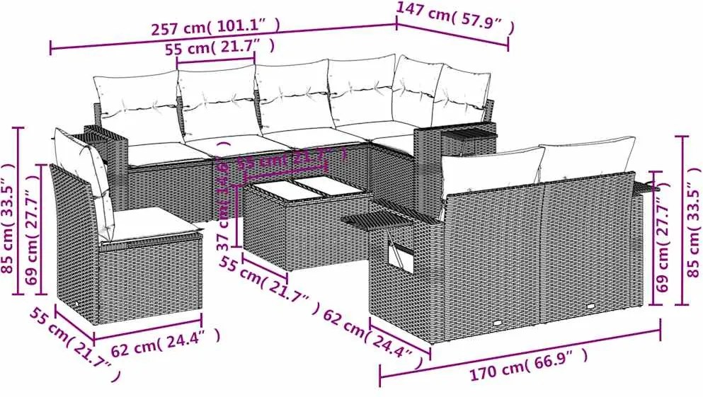 9dílná zahradní sedací souprava s poduškami černá polyratan 3252782