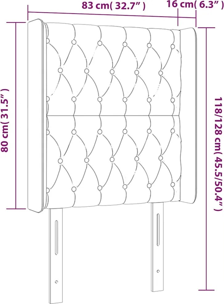 Čelo postele s LED taupe 83 x 16 x 118/128 cm textil 3124362