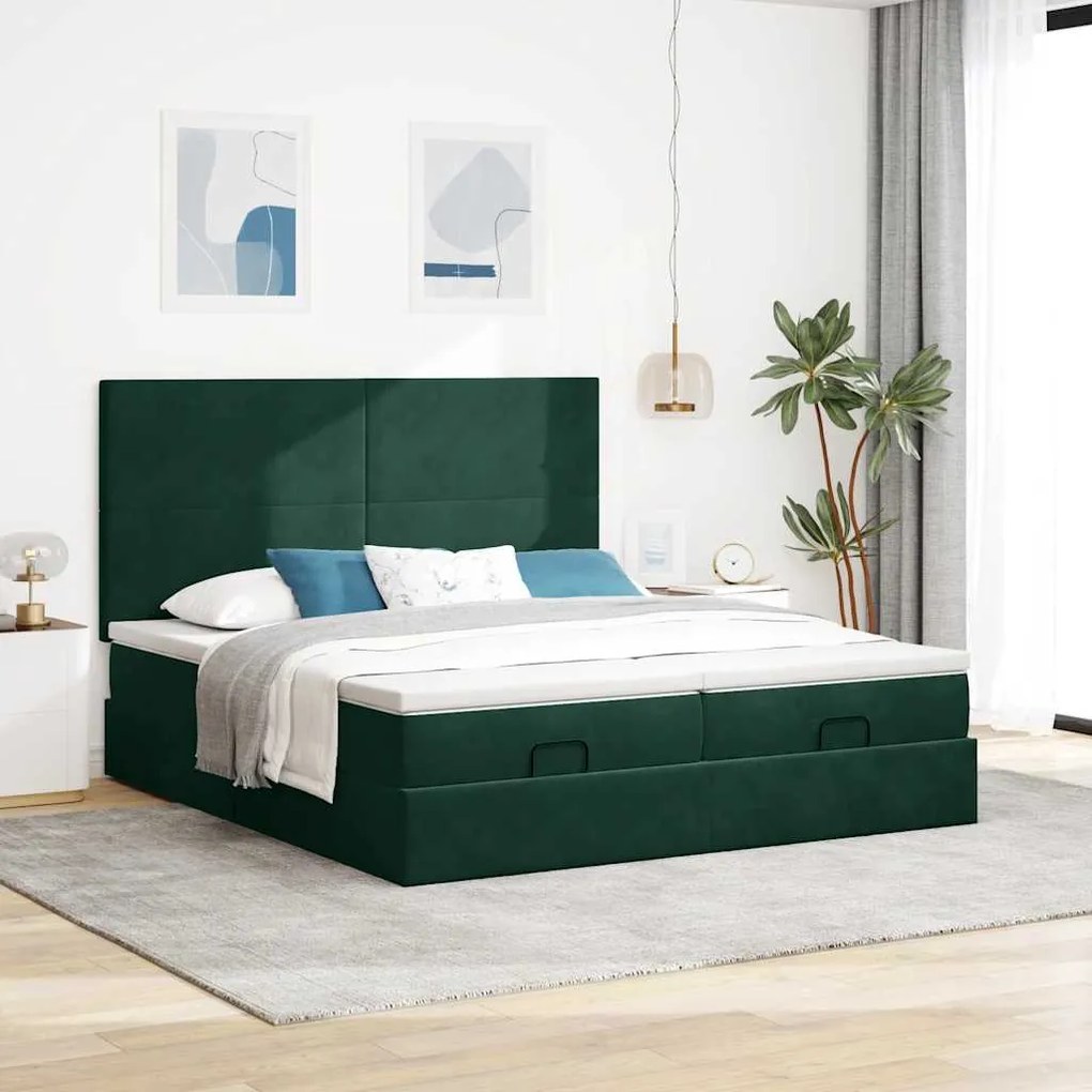 Osmanský rám postele s matrací tmavě zelená 200x200cm samet 3314612