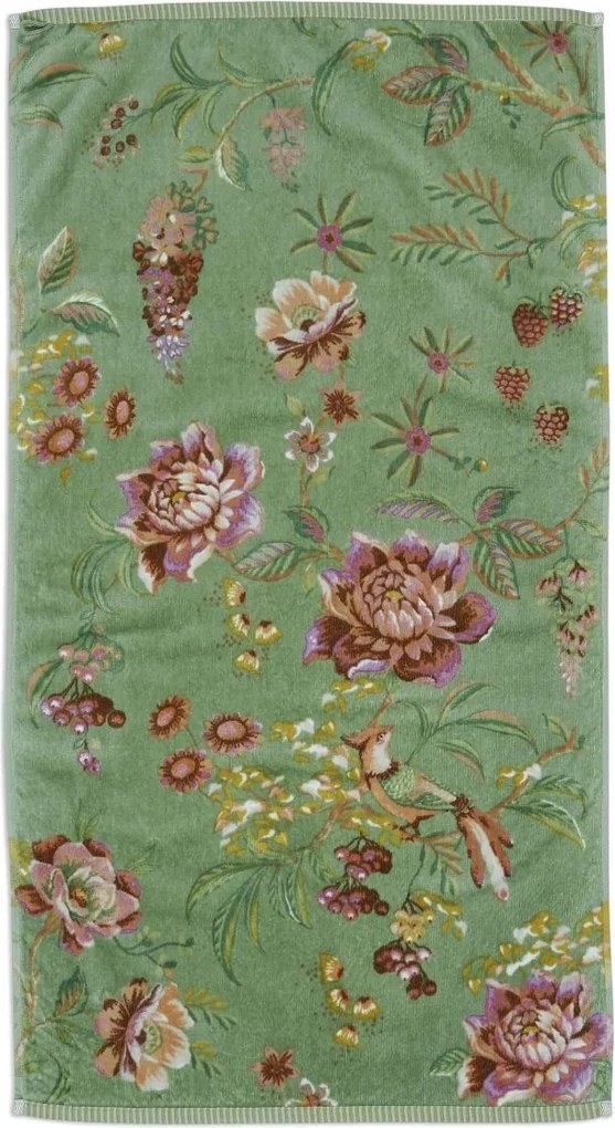 Pip Studio ručníky z bavlněného froté Secret Garden, zelené (Luxusní ručníky z bavlněného froté v designu Secret Garden v zelené barvě)