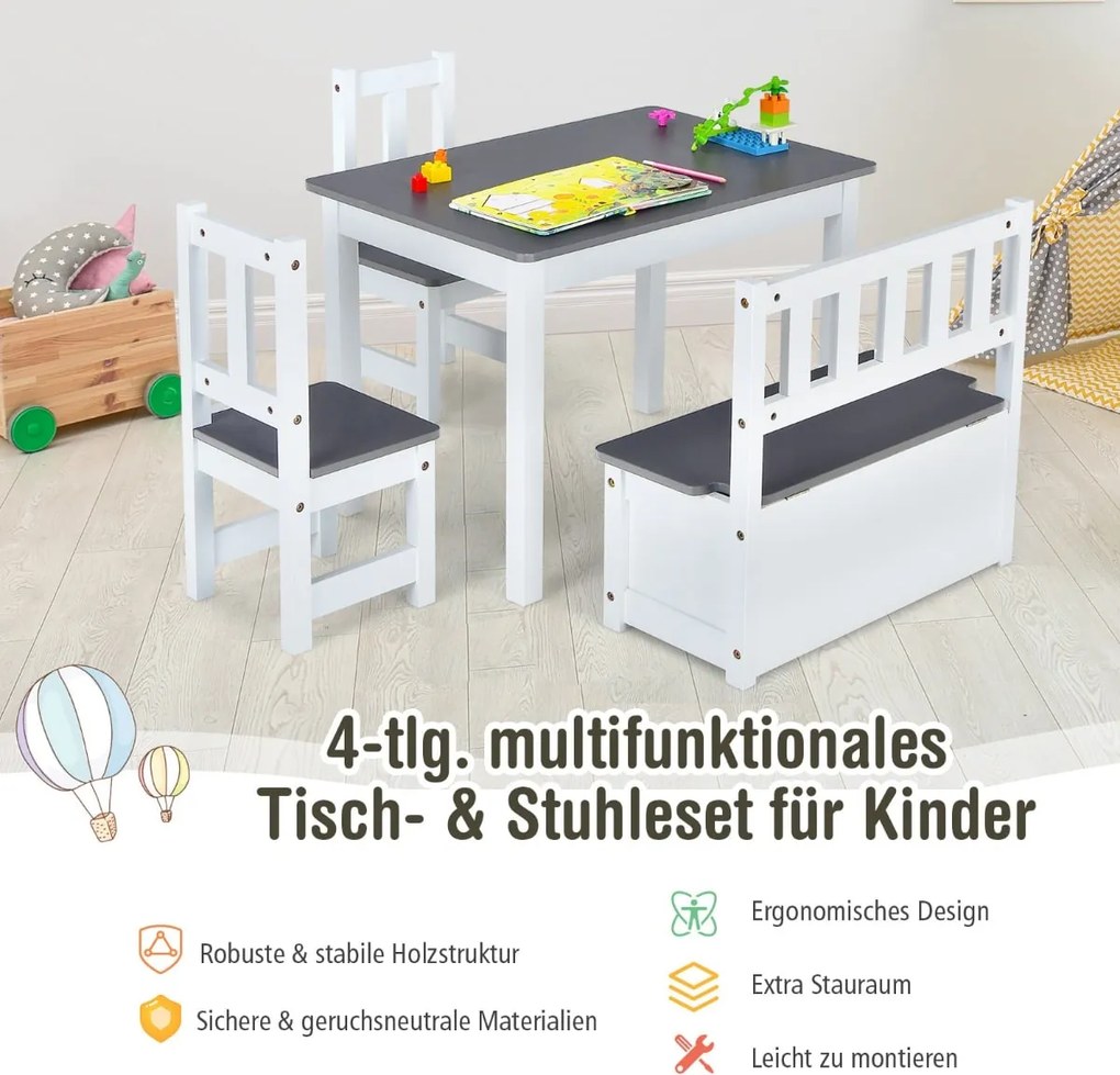 Costway 4dílná dětská sedací skupina dřevěná sedací skupina dětský stůl skupina