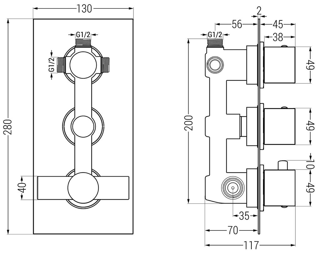 Mexen CUBE - 3-výstupová podomítková sprchová baterie, Chromová, 77503-00