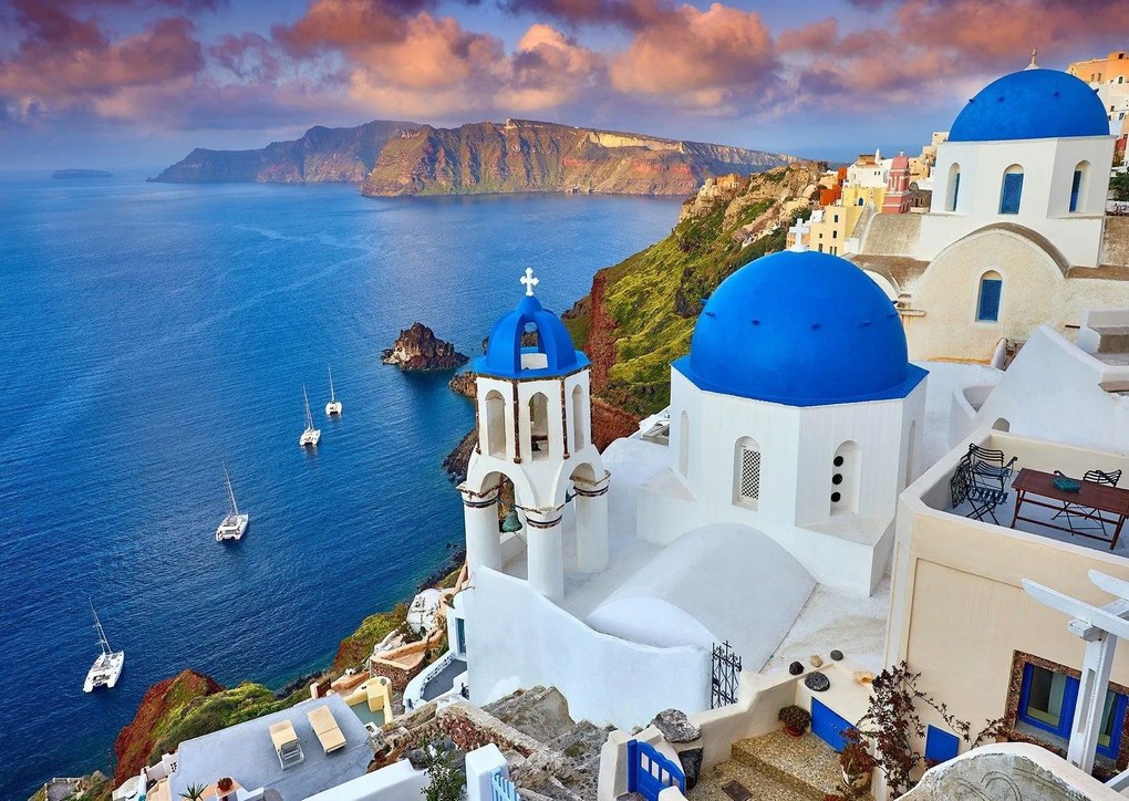 Puzzle enjoy santorini - výhled na lodě, řecko 1000 dílků