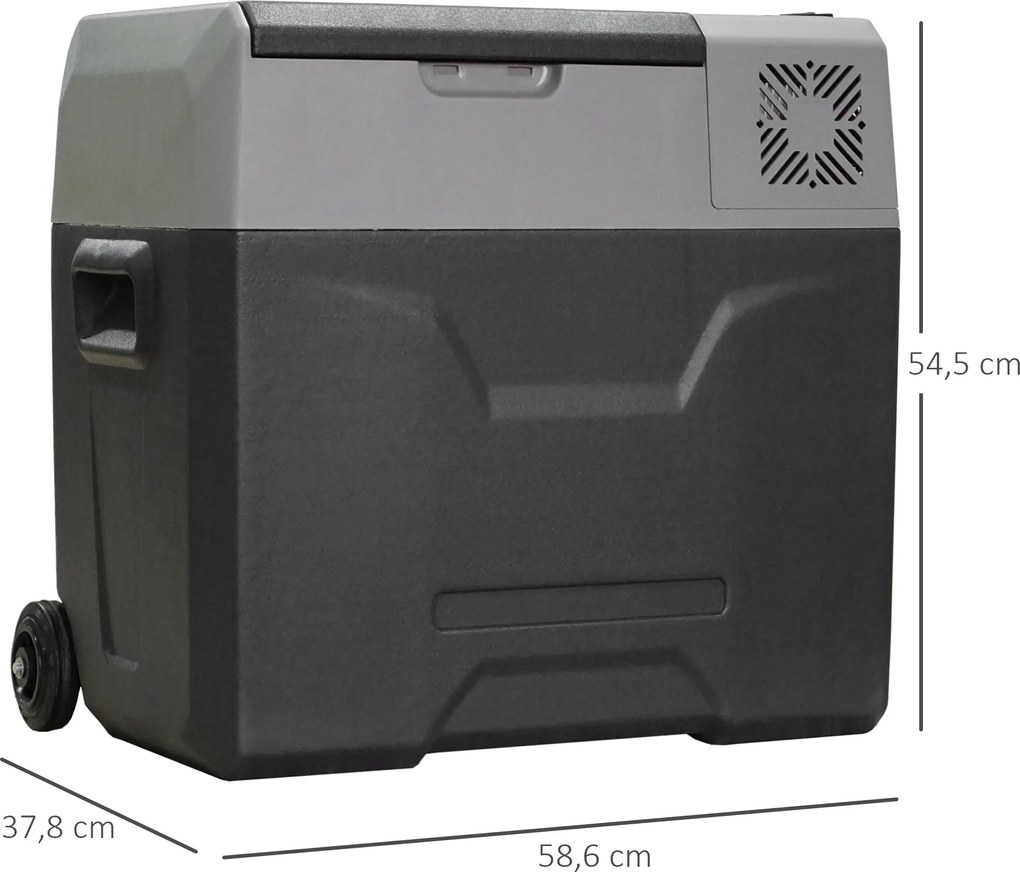 HOMCOM Autochladnička 50L elektrická autochladnička s kompresorem pro kempování a cestování 12/24V DC a 110-240V AC v šedé barvě |