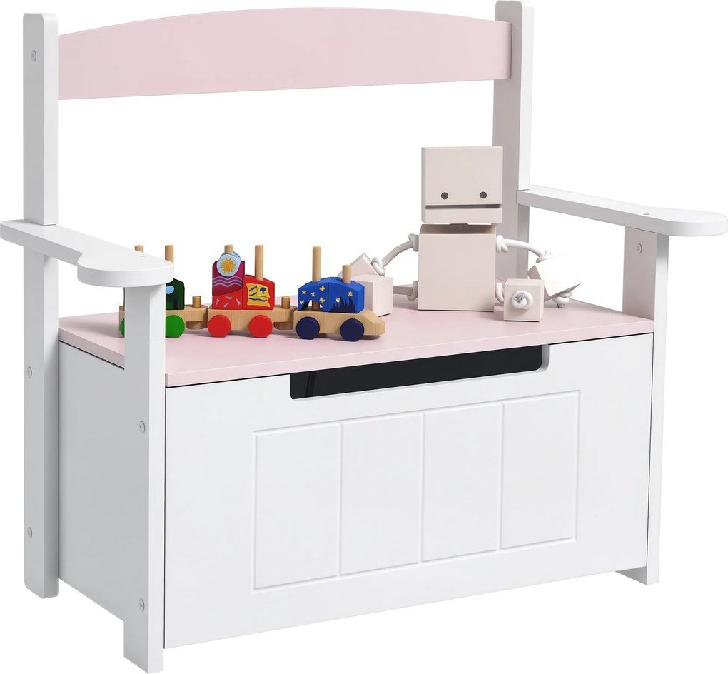 AIYAPLAY dětský sedací box s úložným prostorem, opěradlem a funkcí Soft-Close, 68,5×34×58 cm, Růžová/Bílá