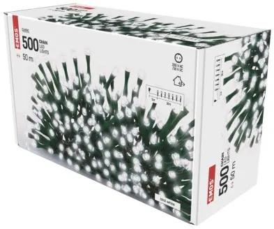 EMOS LED venkovní vánoční řetěz CLASSIC LIGHTS, 500xLED, studená bílá, 50m, časovač, zelený ZY0806T