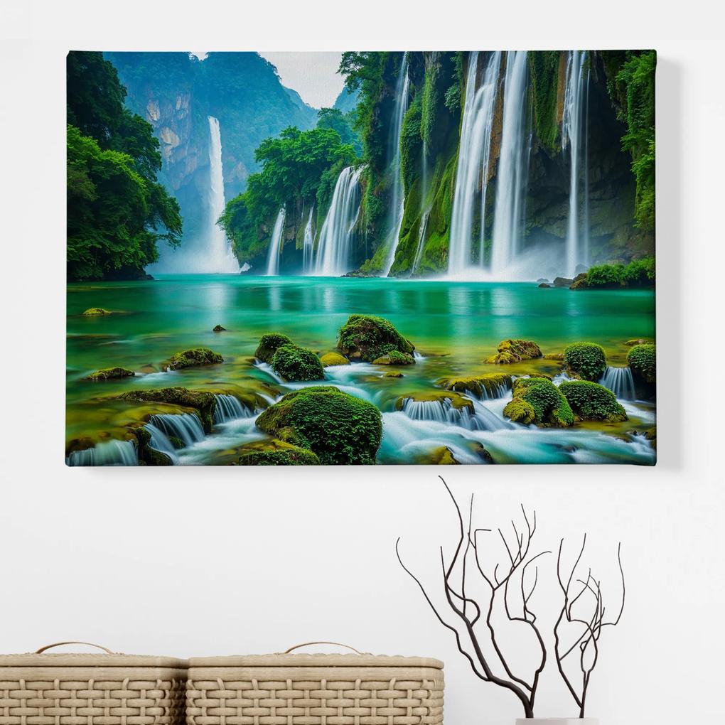Obraz na plátně - Velké vodopády v džungli FeelHappy.cz Velikost obrazu: 120 x 80 cm