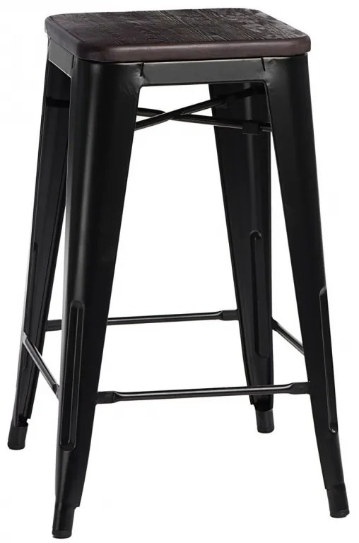 Barová židle Tolix 65, černá/kartáčovaný ořech