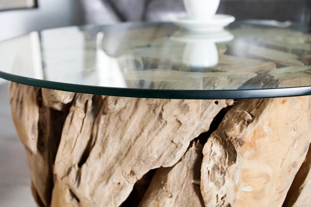Přírodní konferenční stolek NARI I, dřevo/sklo, 50cm