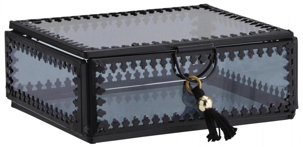 MADAM STOLTZ Skleněná krabička Orient Black/black - větší, černá barva, sklo, kov