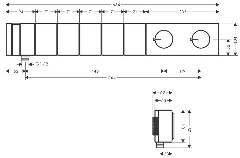 Axor Edge - Modul termostatu Select 680/100 s podomítkovou instalací, pro 5 spotřebičů, chrom 46730000