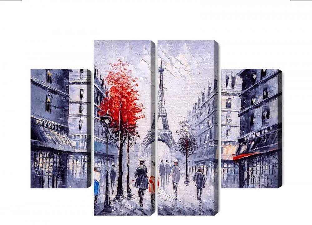 Vícedílný obraz Pohled Na Pařížskou Ulici Jako Namalovanou Nedostatek Nedostatek Plátno Canvas 200x150