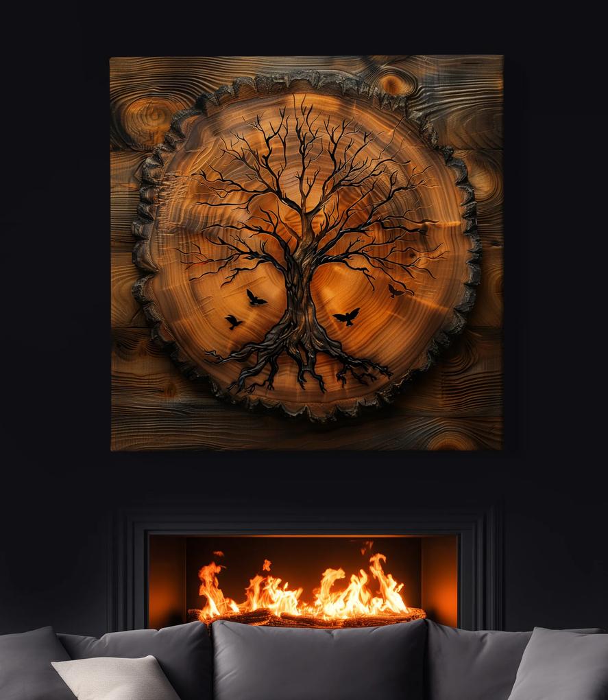 Obraz na plátně - Strom života Ygess, dřevo styl FeelHappy.cz Velikost obrazu: 80 x 80 cm