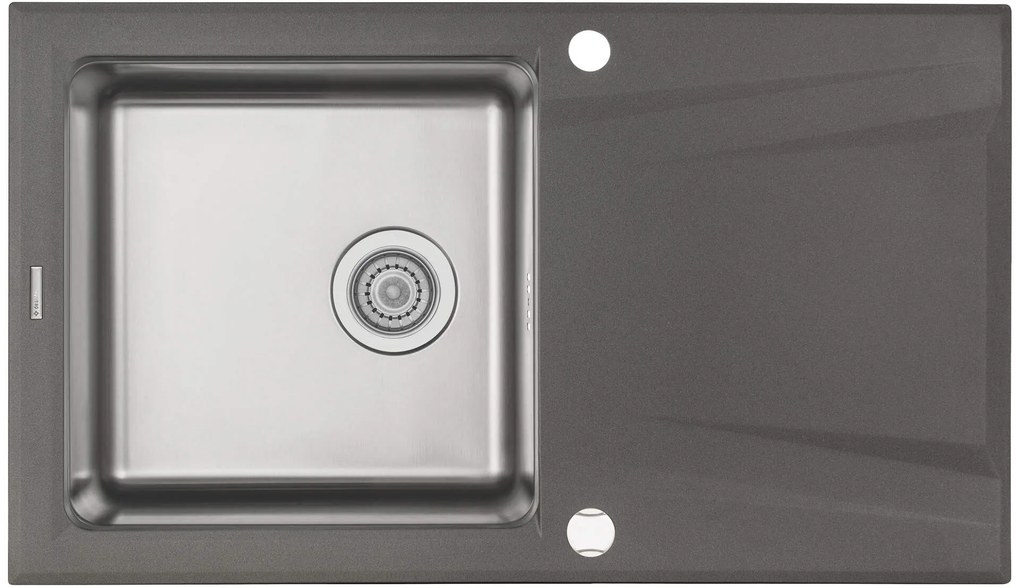 Deante Prime, granitově-nerezový dřez 860x500x220 mm, 3,5" + prostorově úsporný sifon, 1-komorový, antracitová metalíza, ZSR_T113