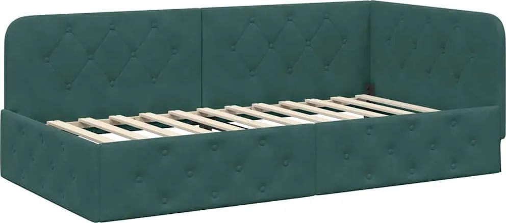 Rohový rám postele Tmavě zelená 100 x 200 cm samet 3394094