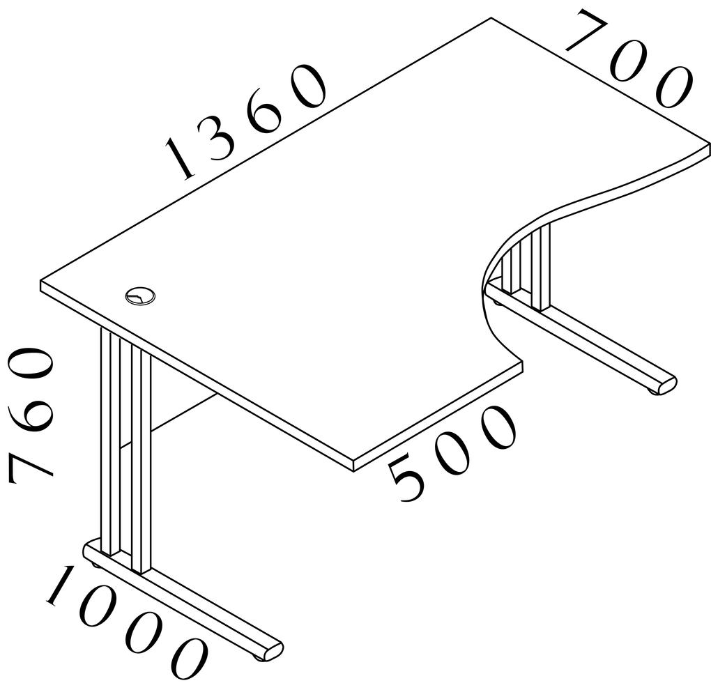 Kancelářský stůl rohový levý Komfort, kovová podnož, 140x70/100x76 cm BPR19 19