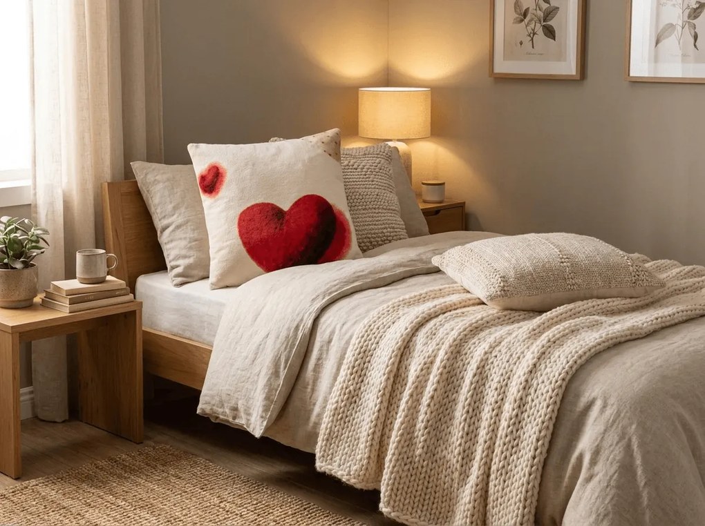 Oboustranný povlak na polštářek DUO SENSE HEARTELLE 45x45 cm mikroplyš/flanel, krémový