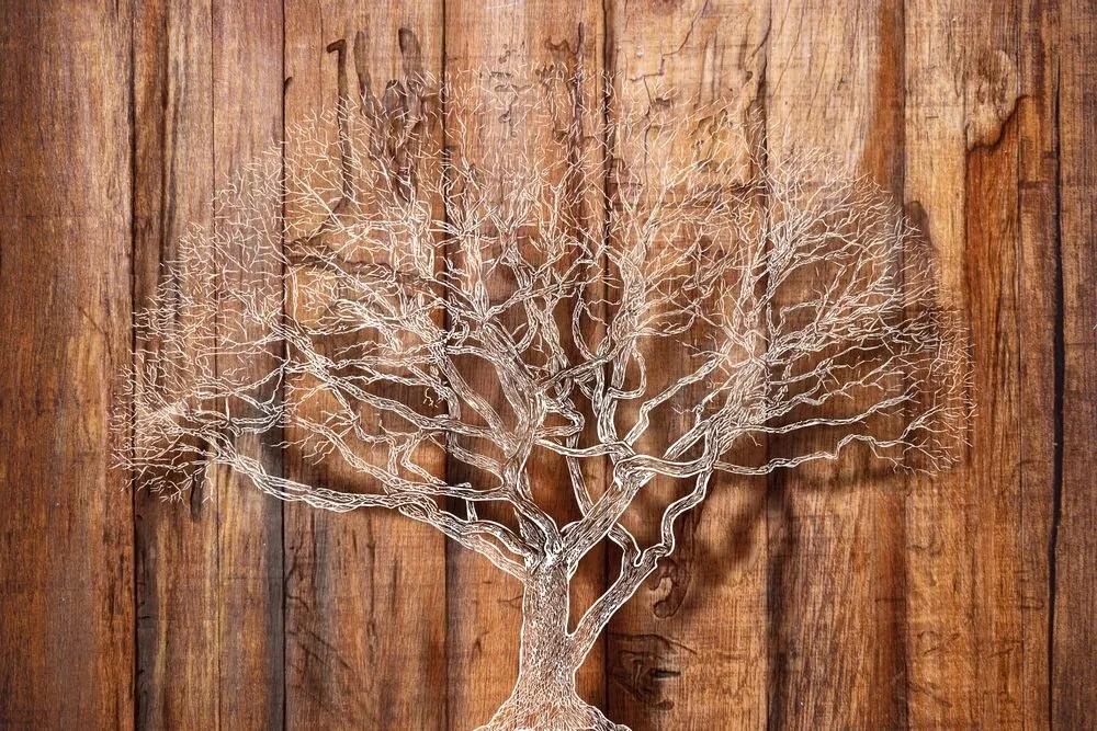 Tapeta strom na dřevěném podkladu - 150x100 cm