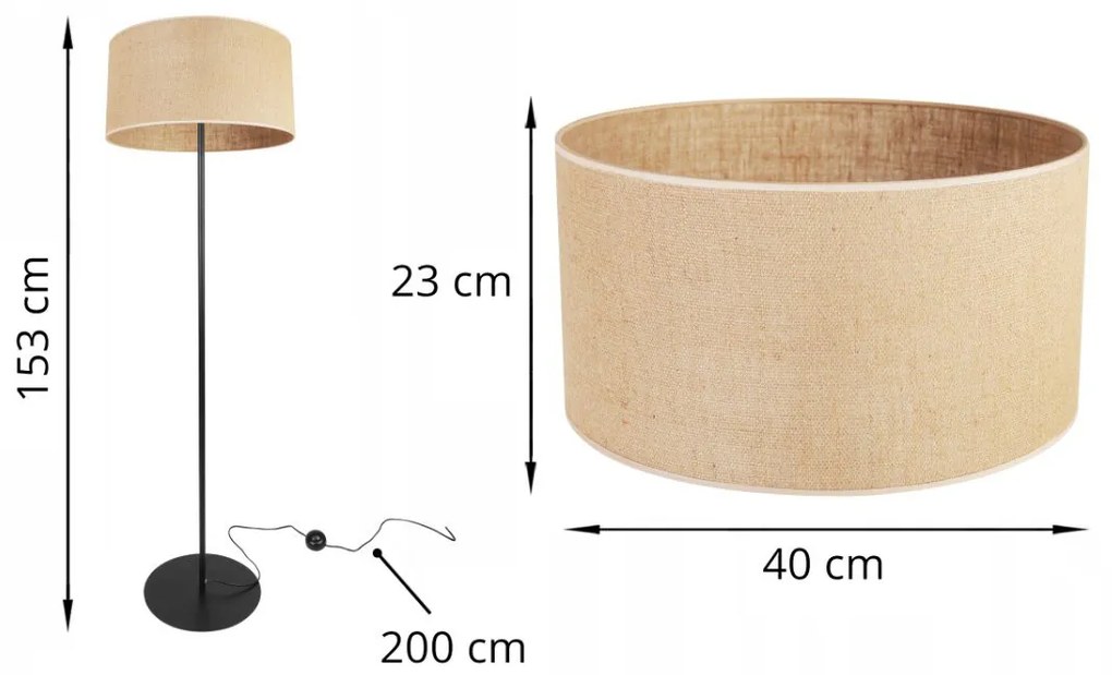 Stojící lampa Juta, 1x jutové stínítko, (výběr ze 3 barev konstrukce), (fi 40cm), o