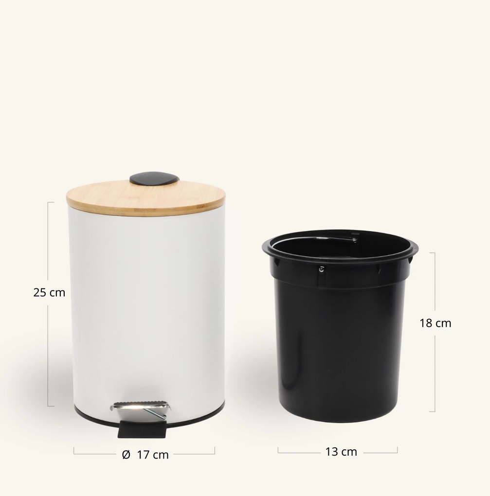 Odpadkový koš do koupelny s bambusem ZETRU, 3 l, bílý