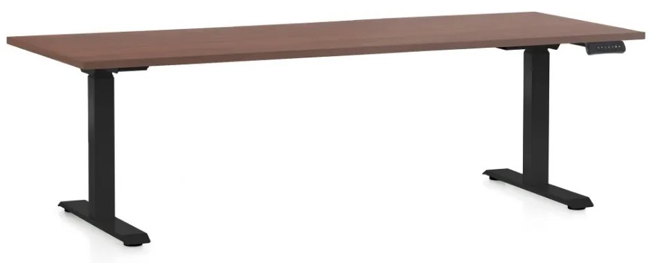 Výškově nastavitelný stůl OfficeTech D, 200 x 80 cm, černá podnož, ořech