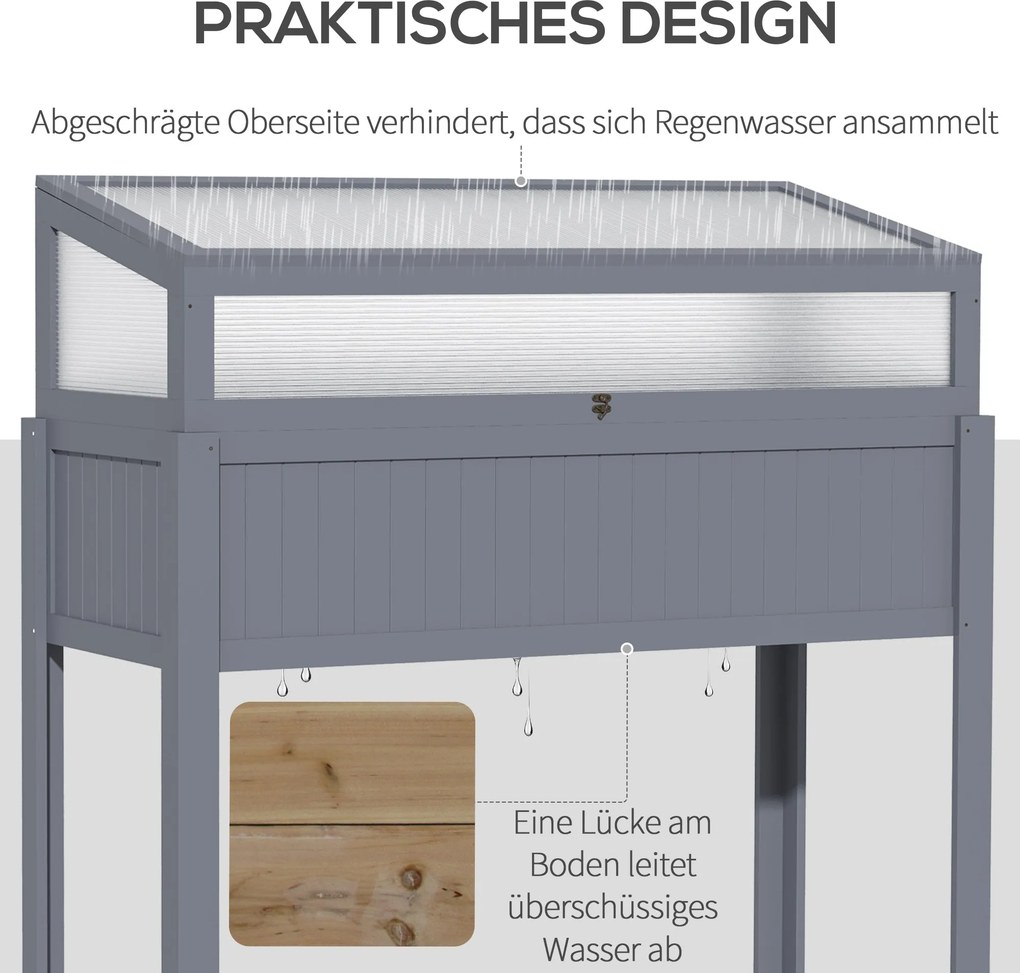 Outsunny Dřevěný Zahradní Záhon s Krytem 2-v-1 Skleník pro Rajčata Zeleninový Záhon Bylinkový Záhon na Balkon a Terasu Polykarbonát Šedý 120 x 54 x 1…