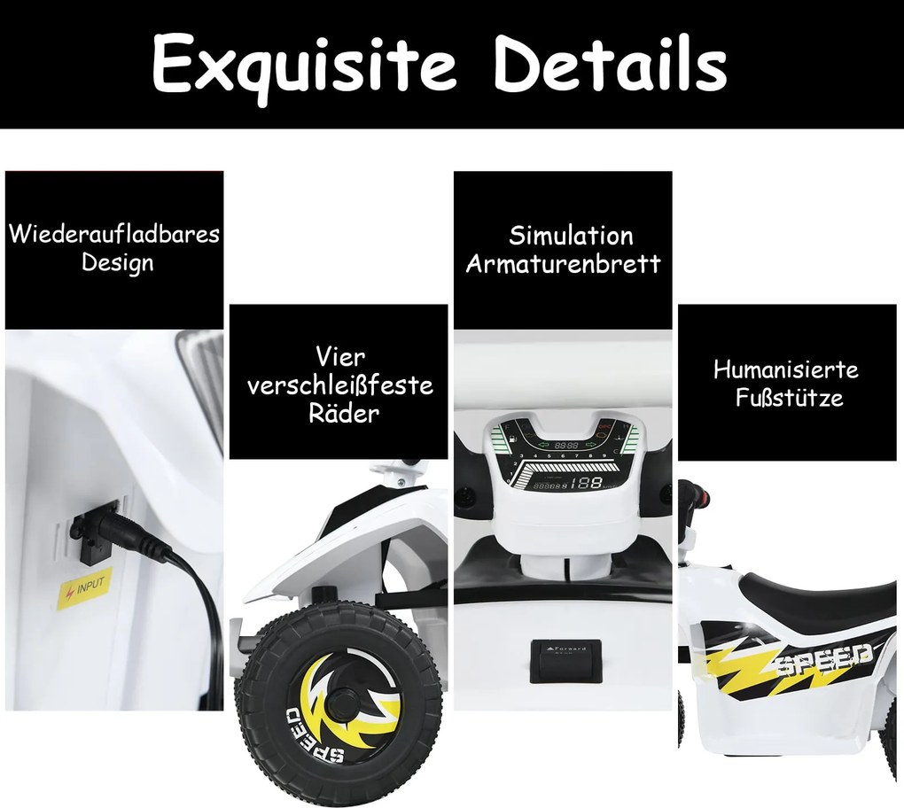 Costway 6 V baterie Quad Mini Quad pro batolata – 73 × 40 × 44,5 cm, bílý