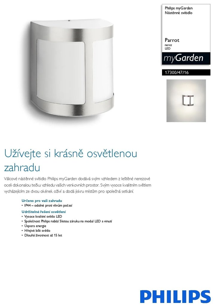 LED Venkovní nástěnné svítidlo Philips Parrot 17300/47/16 chromové