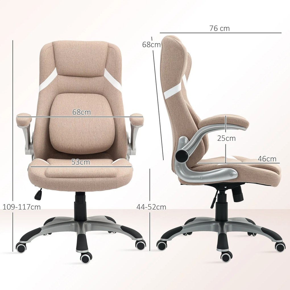 Ergonomická kancelářská židle Vinsetto s sklápěcími područe a opěrkou hlavy, otočná pracovní židle s bederní oporou, nastavitelná výška a houpací fun…