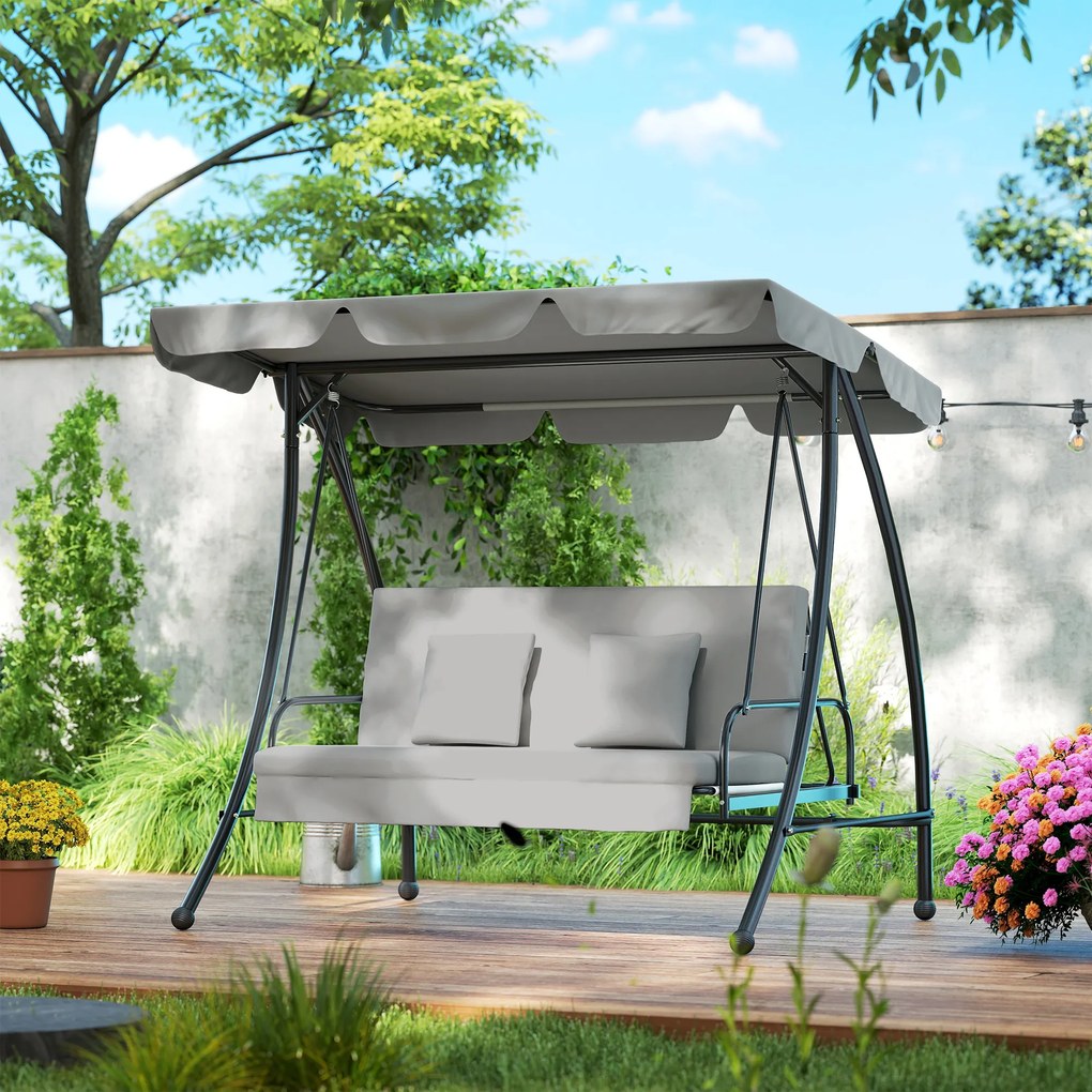 Outsunny Hollywoodská houpačka Zahradní houpačka Houpací lavice s funkcí polohování, 3 místa, kov+polyester, bílá, 209 x 114 x 170 cm | Aosom