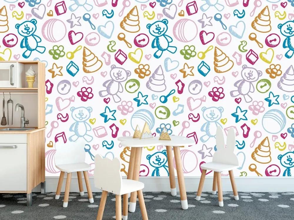 Samolepící tapeta hraček v pastelových barvách - 150x100 cm