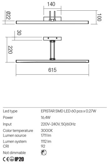 Redo 01-3471 - LED Obrazové svítidlo IKON LED/16,4W/230V 61,5 cm CRI 92 černá