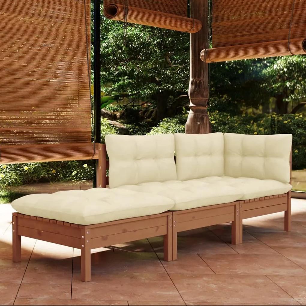 vidaXL 3dílná zahradní sedací souprava s poduškami masivní borovice [3096280] Barva: Bílá