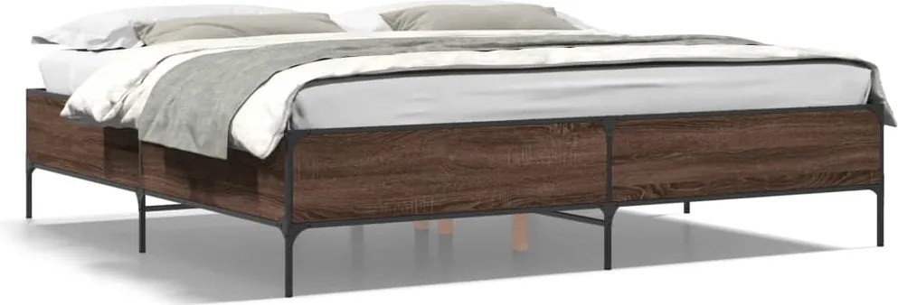 Rám postele hnědý dub 200 x 200 cm kompozitní dřevo a kov 3279781