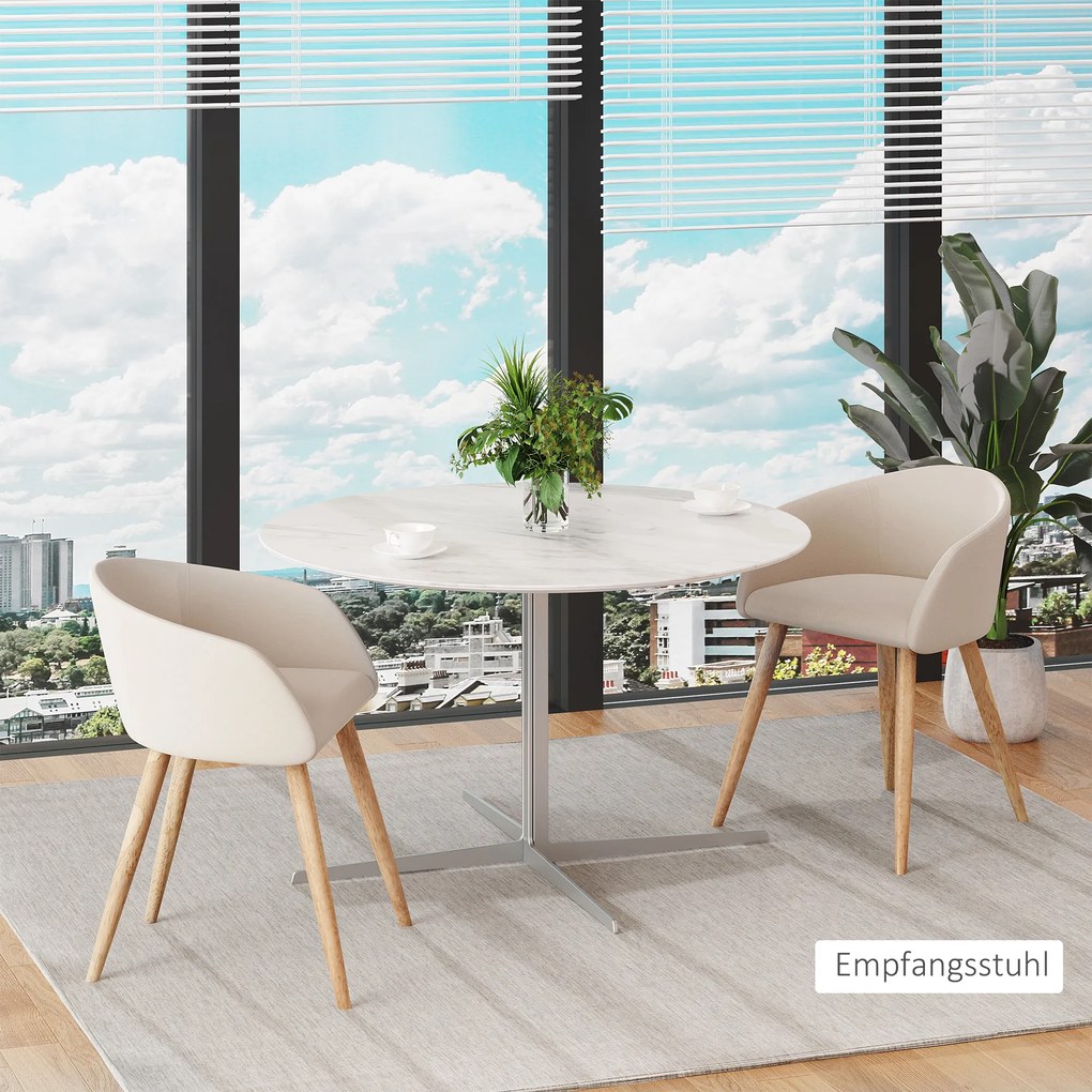 HOMCOM Sada 2 jídelních židlí - Skandinávský design - Zúžené skloněné nohy z kaučukového dřeva - Ergonomický potah s opěradlem a područkami v lnu béž…