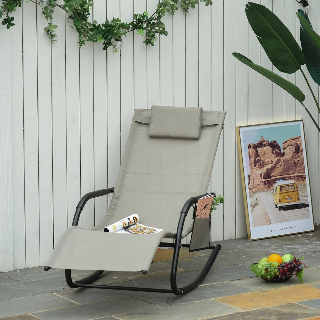 Ergonomické houpací křeslo Outsunny - odnímatelný polštářek, opěrky na ruce, úložný pocket - světle šedý kovový epoxidový textilene